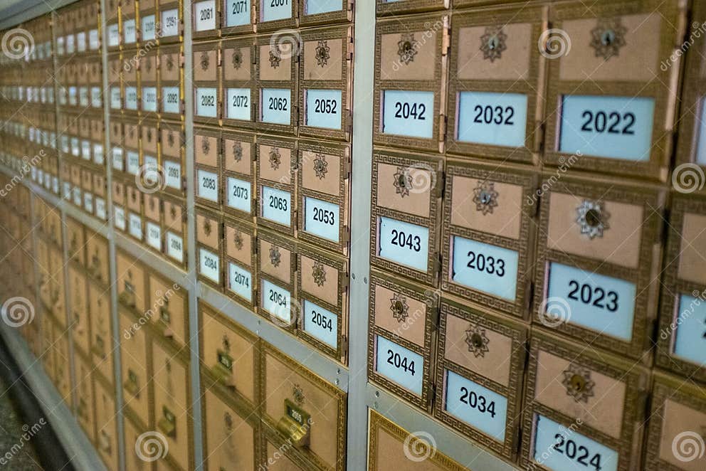Bronze Post Office Boxes with Numbers Stock Photo - Image of letters ...