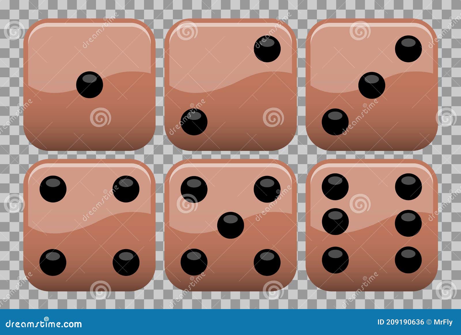 Bronze Realistic Dice Collection with Black Dots Set of 6 Vector ...