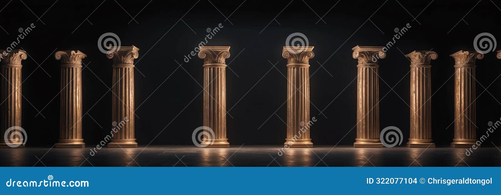 Bronze Roman Greek Columns Lighting on Plain Black Background Banner Ai ...