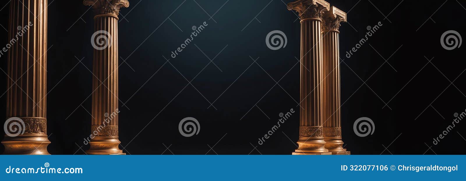 Bronze Roman Greek Columns Lighting on Plain Black Background Banner Ai ...