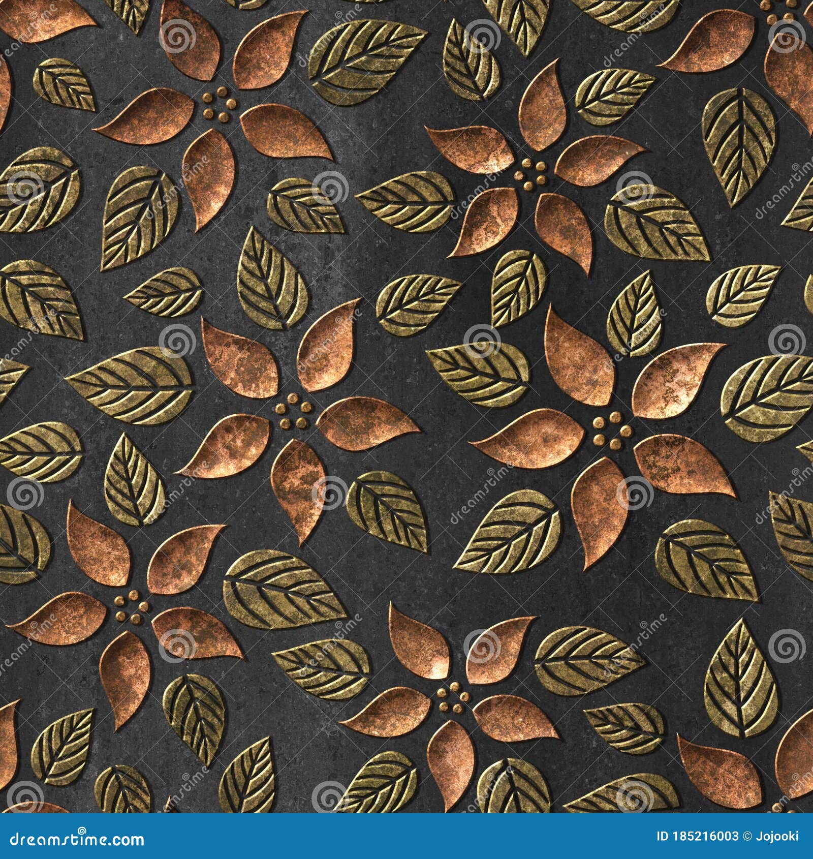 Bronze Seamless Texture with Carving Flowers Pattern, 3D Illustration ...