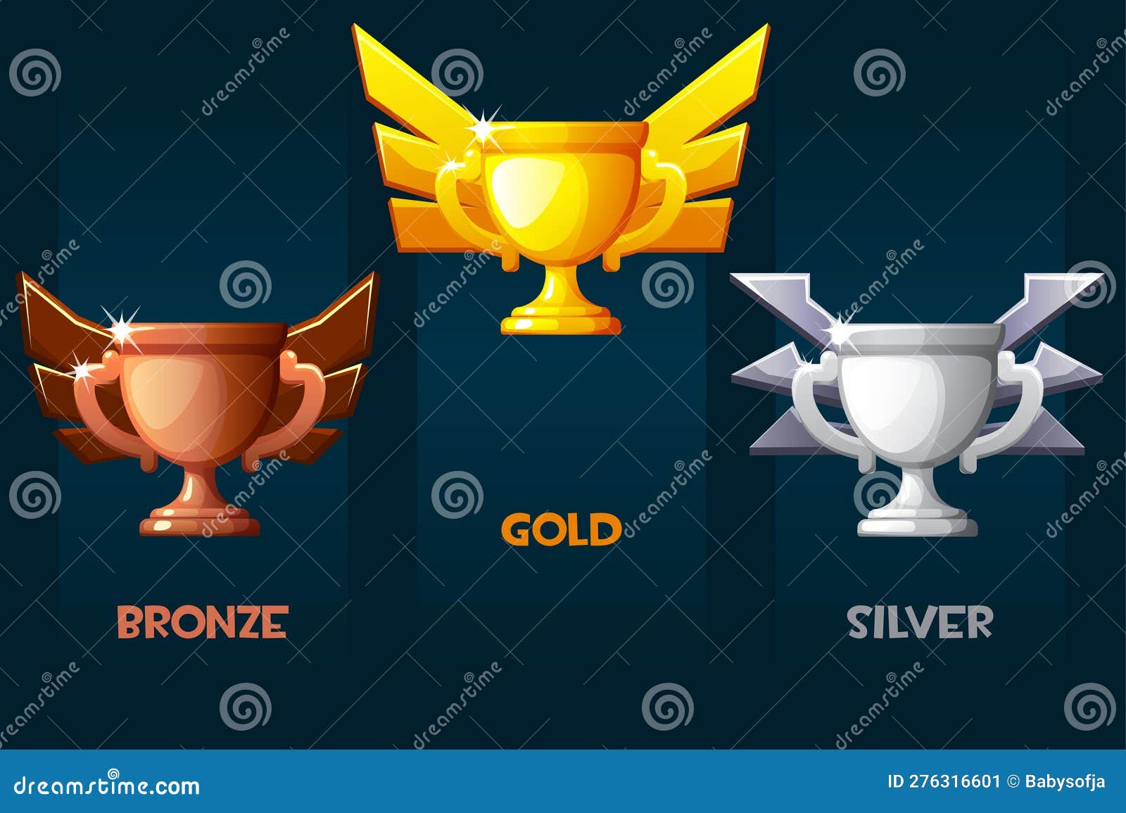 Bronze, Silver and Golden Award Cup. Different Prize Places Stock ...