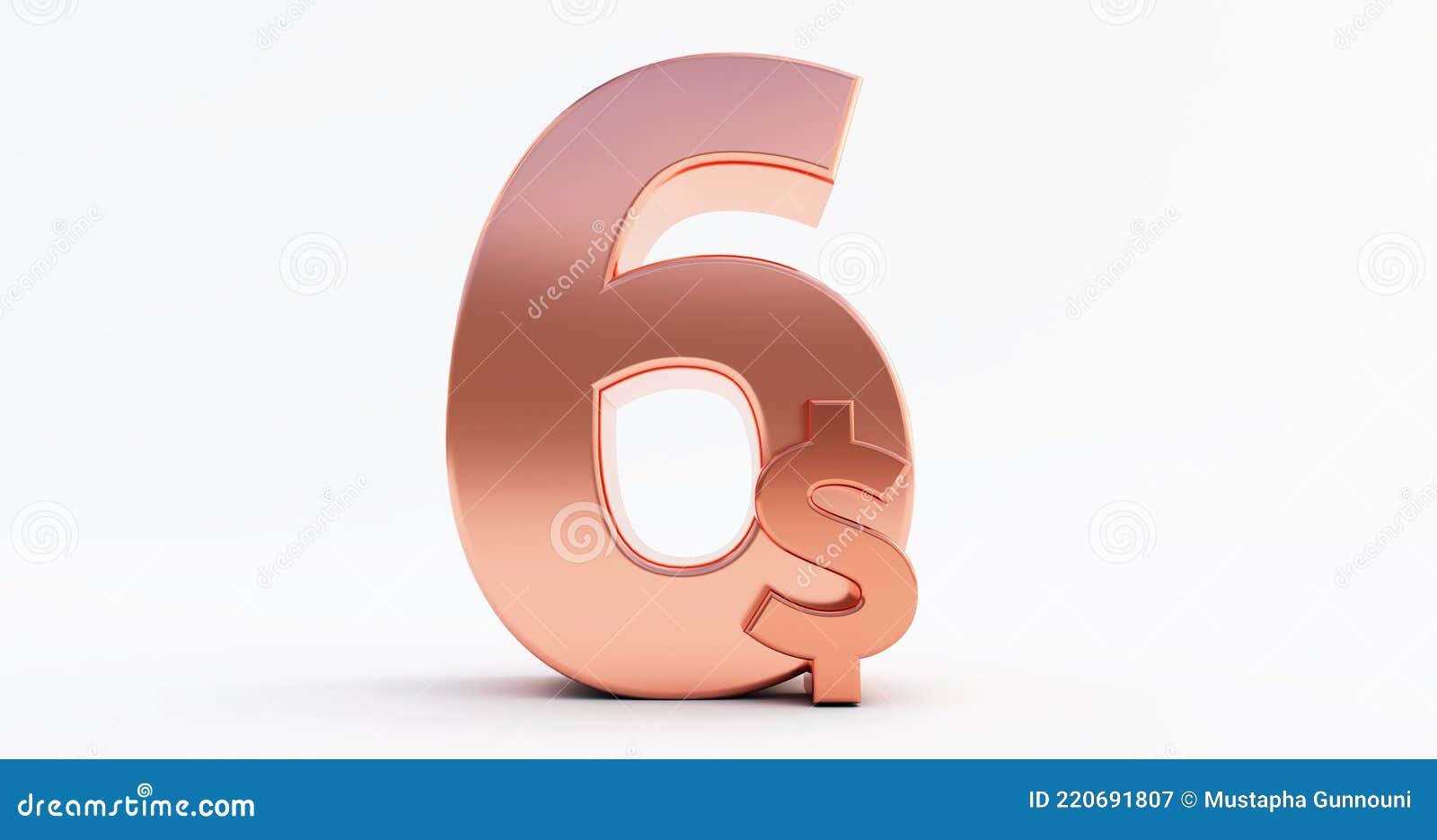 Bronze Six Dollar 6$ Isolated on White Background. Stock Illustration ...