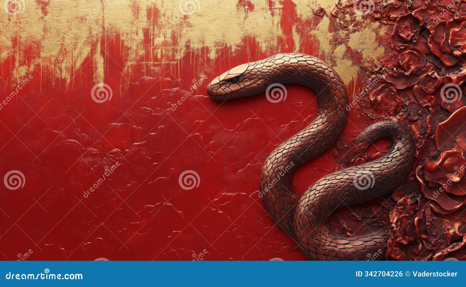 Bronze Snake on Red and Gold Textured Background Stock Illustration ...