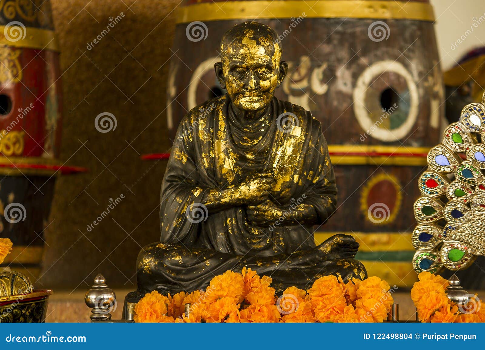 Bronze Statue of a Meditating Monk. Stock Photo - Image of ganesh ...