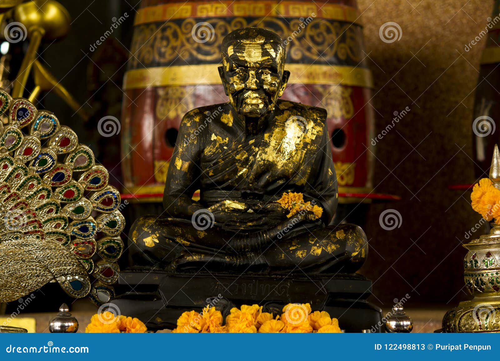 Bronze Statue of a Meditating Monk. Stock Image - Image of sculpture ...
