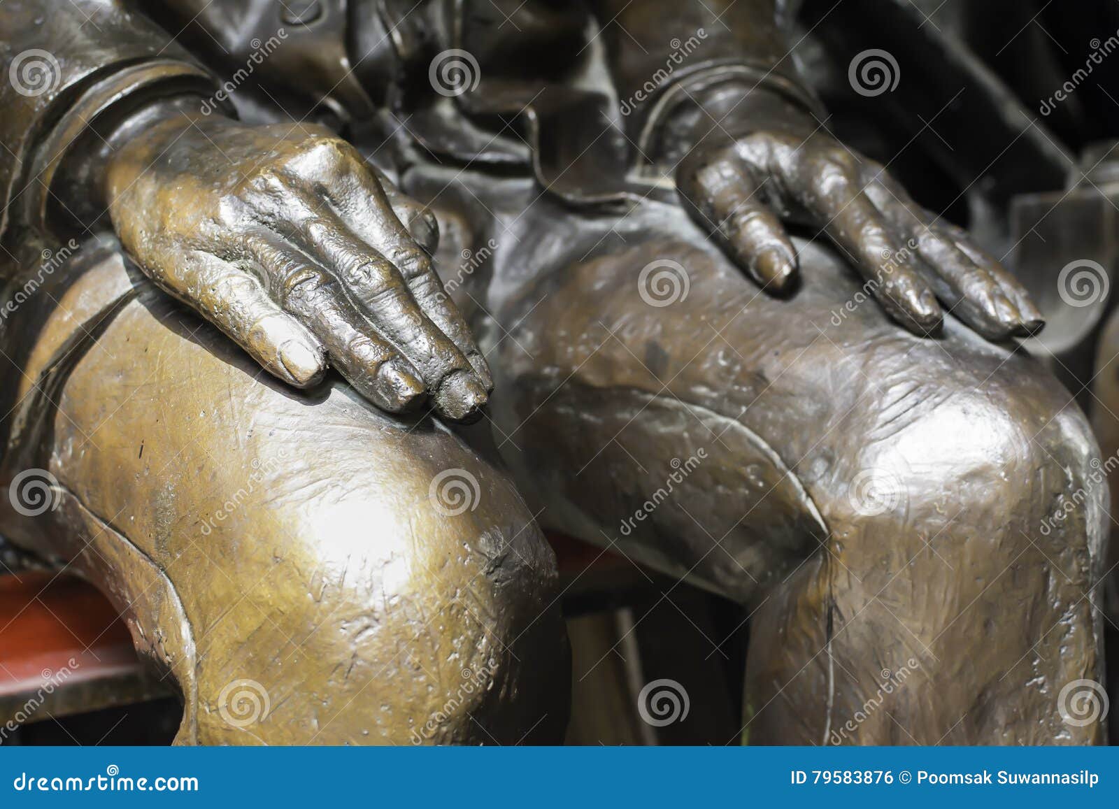 Bronze Statue Men Hands on Leg. Stock Photo - Image of male, closeup ...