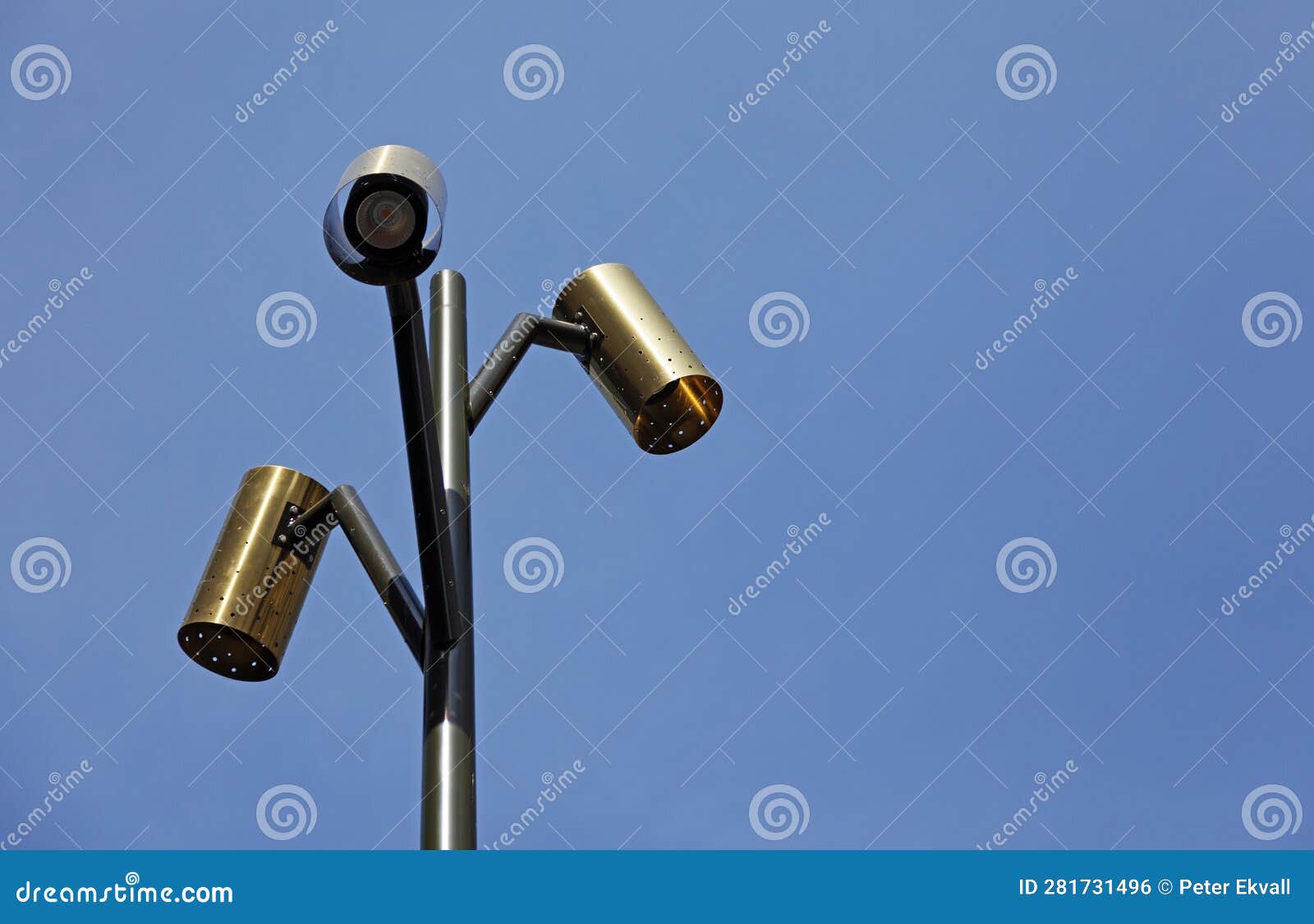 Bronze Street Lamp with Three Light Sources Stock Photo - Image of high ...