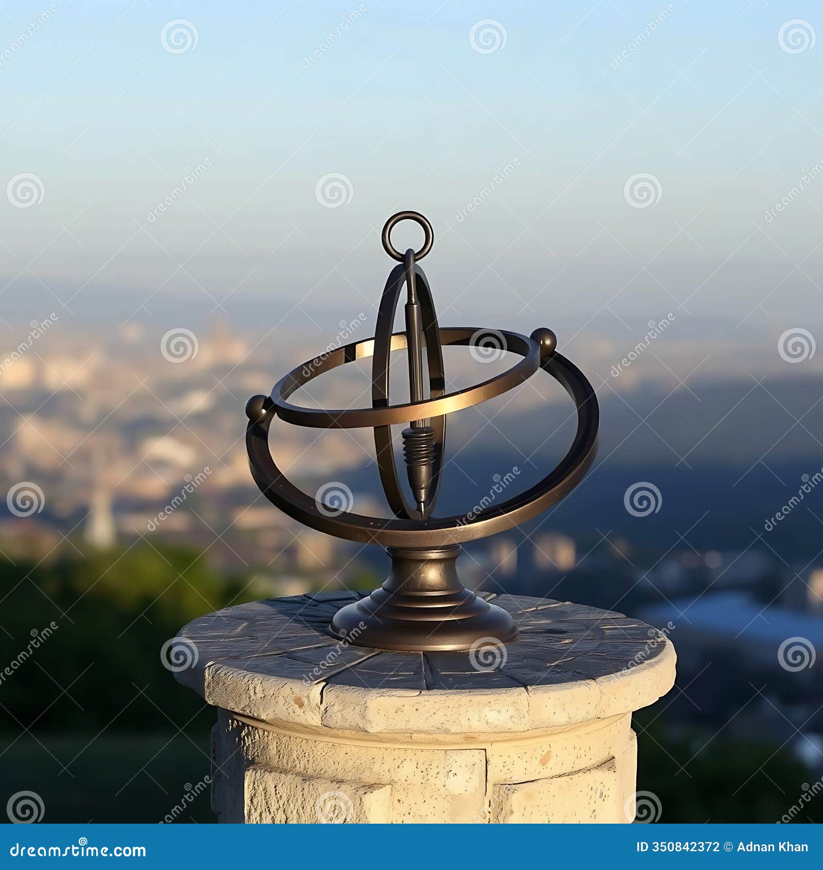 A Bronze Sundial Casting a Shadow on a Stone Pedestal Stock ...