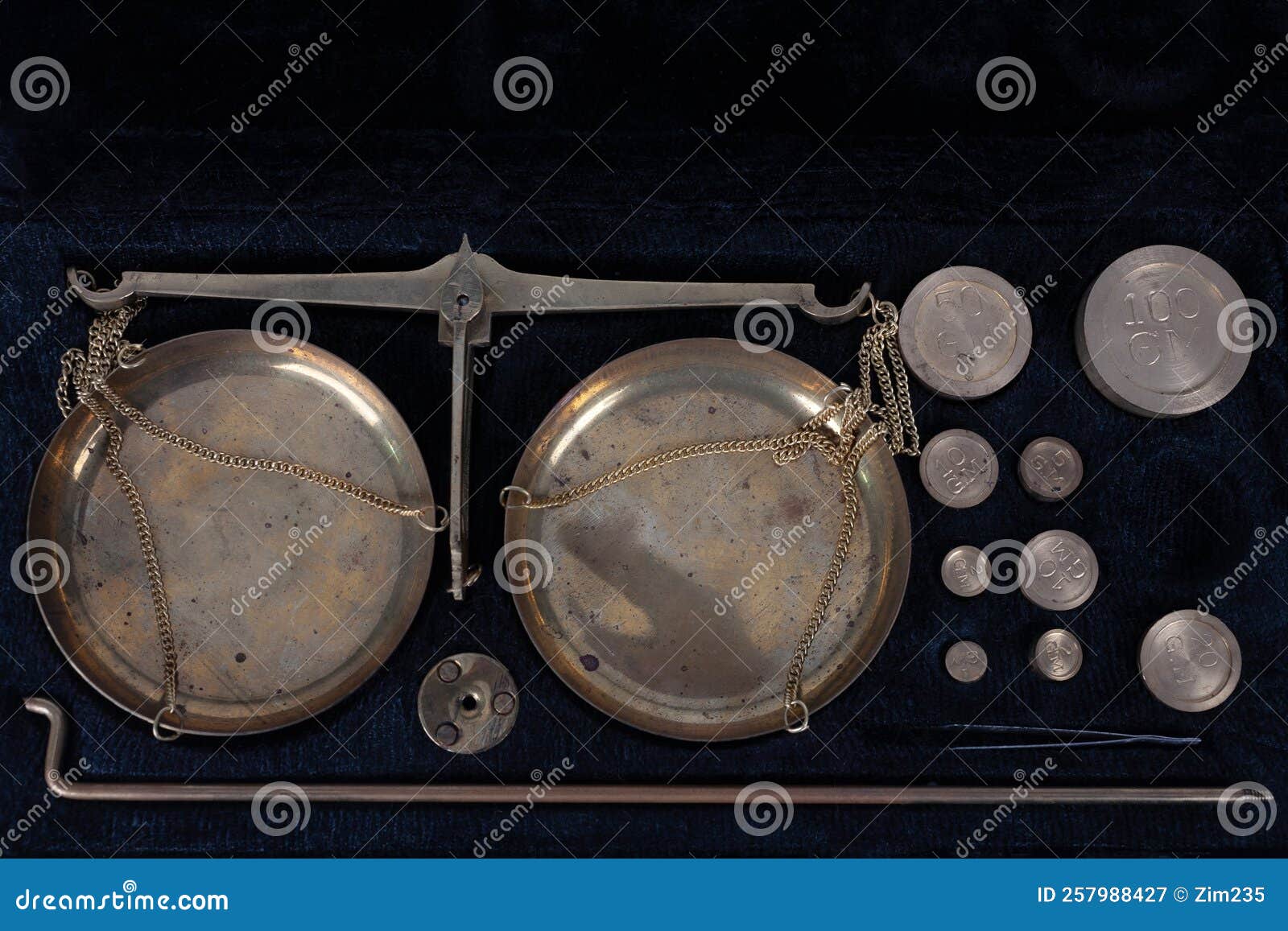 Bronze Traditional Balance Scale Set with Weights in Box Stock Image ...