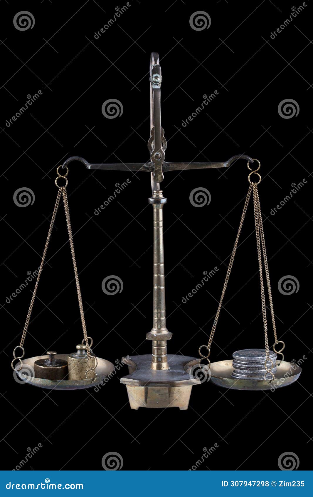 Bronze Traditional Balance Scale Set with Weights and Silver Coins on ...