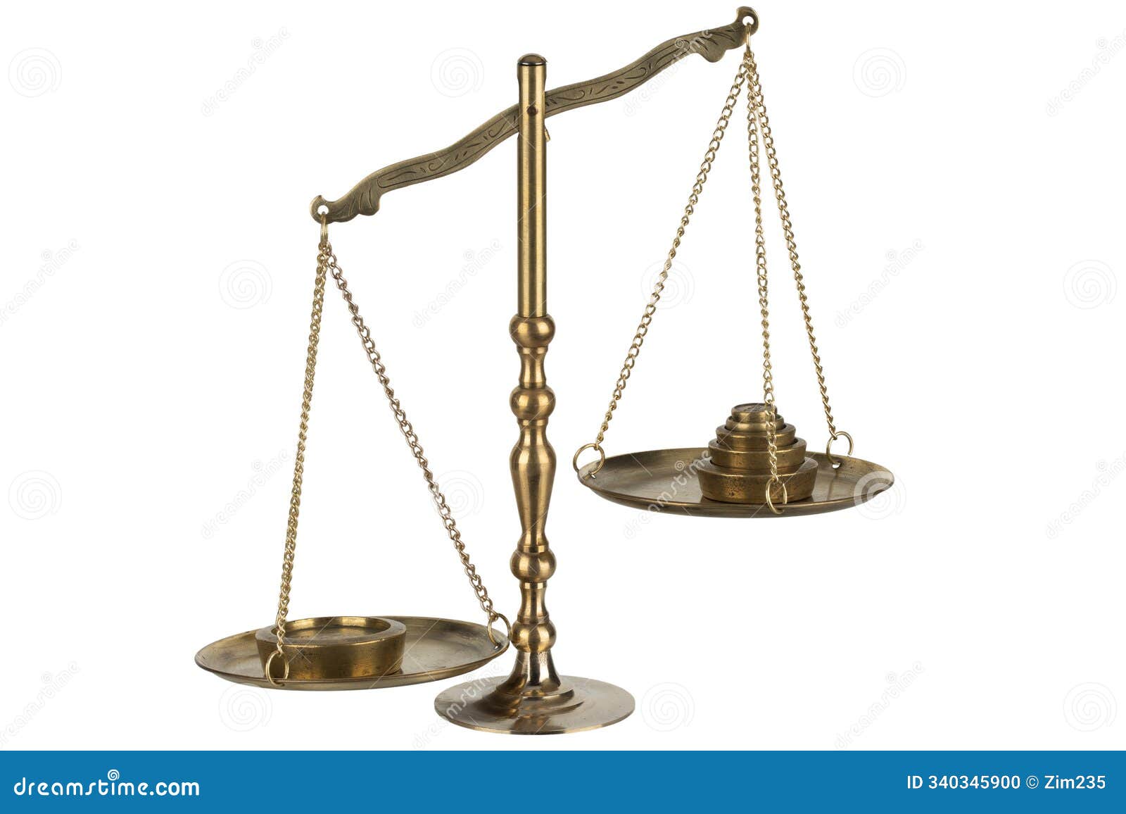 Bronze Traditional Balance Scale with Weights Isolated on White Stock ...