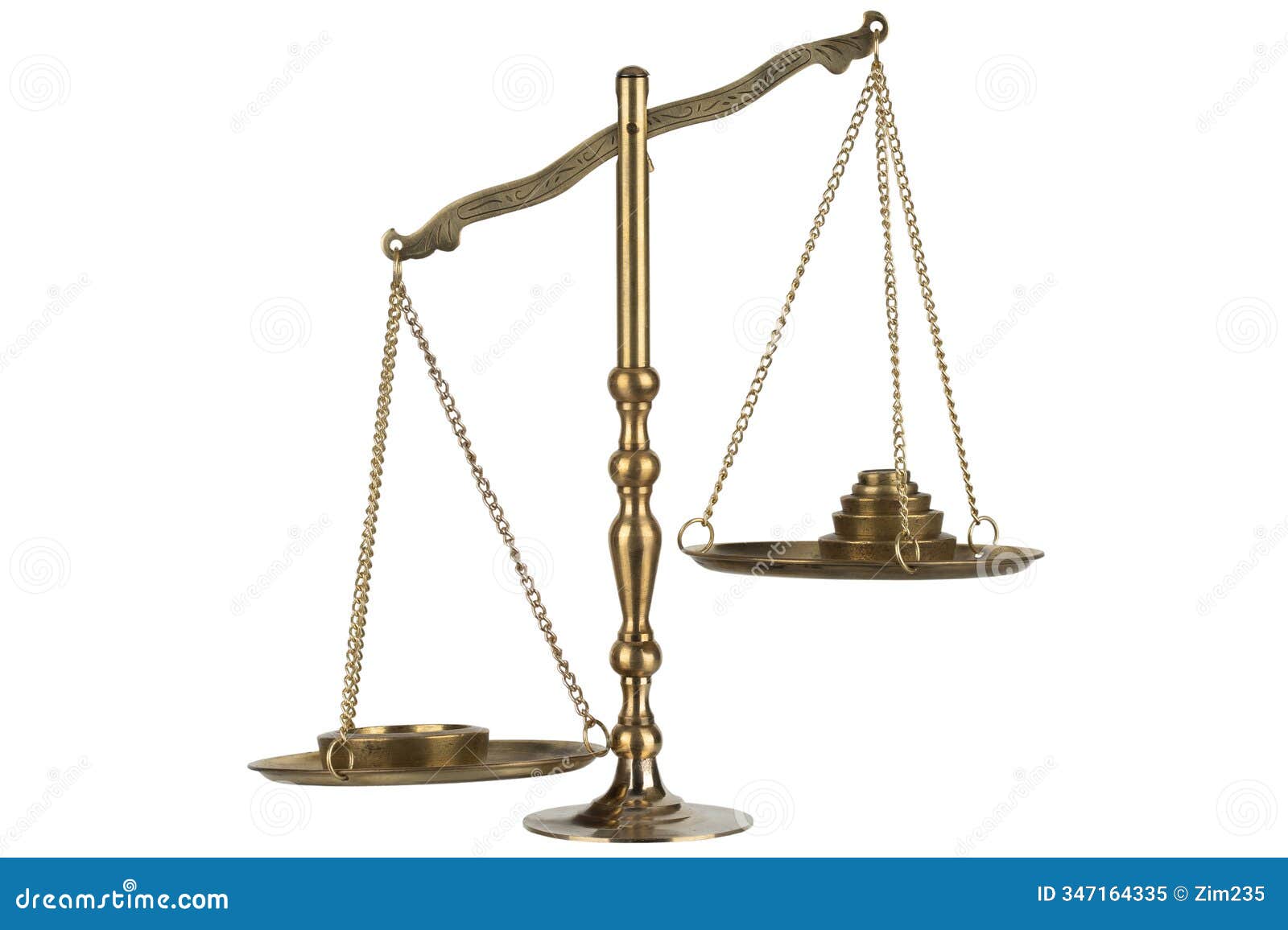 Bronze Traditional Balance Scale with Weights Isolated on White Stock ...