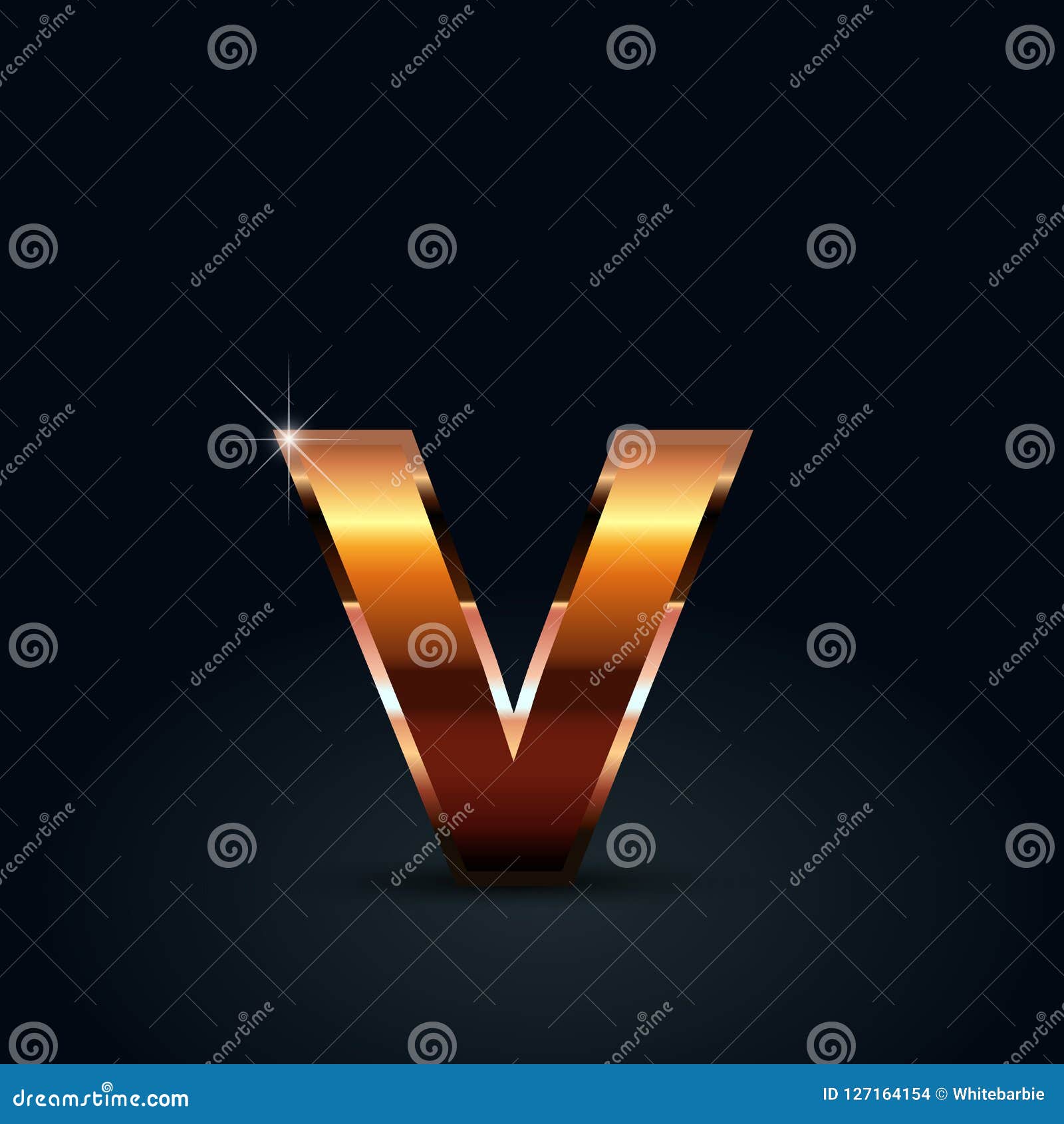 Bronze Vector Letter V Lowercase Isolated on Black Background Stock ...