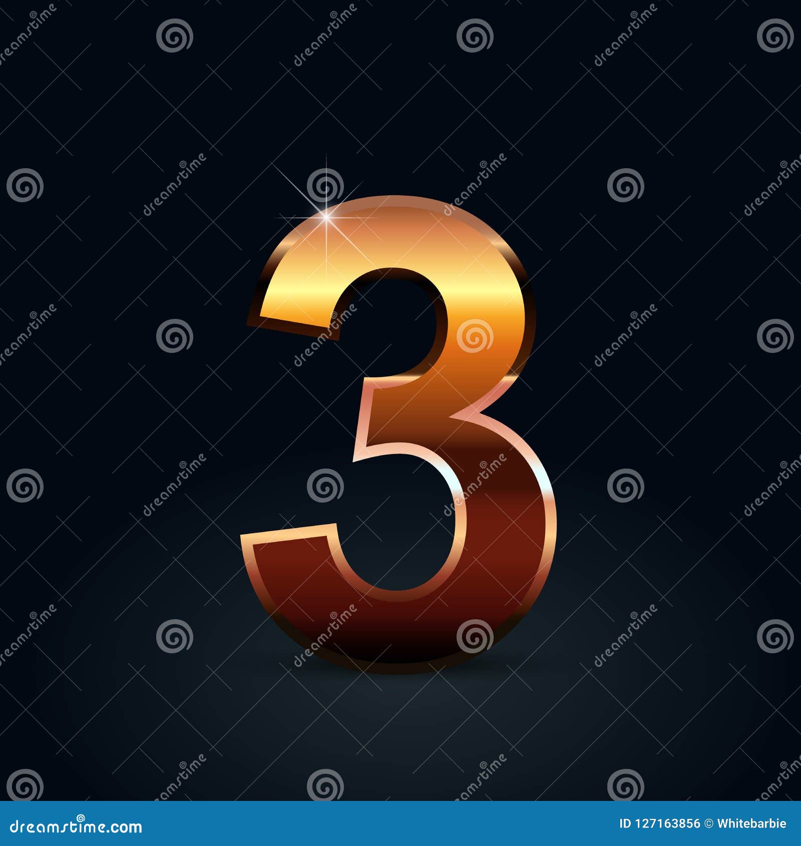 Bronze Vector Number 3 Isolated on Black Background Stock Illustration ...