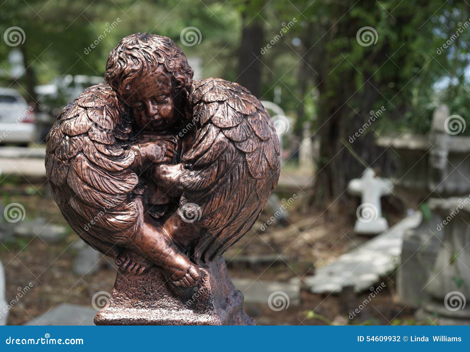 Bronze Winged Cherub at Rest Stock Photo - Image of cupid, condolence ...