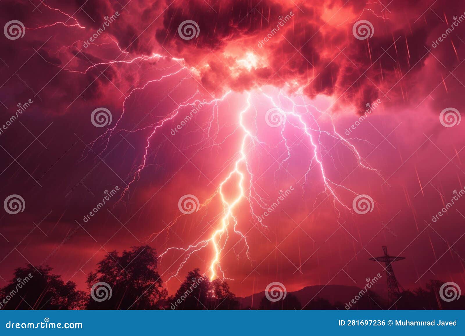 Brooding, Apocalyptic Atmosphere with Vivid Red Lightning in the Sky ...