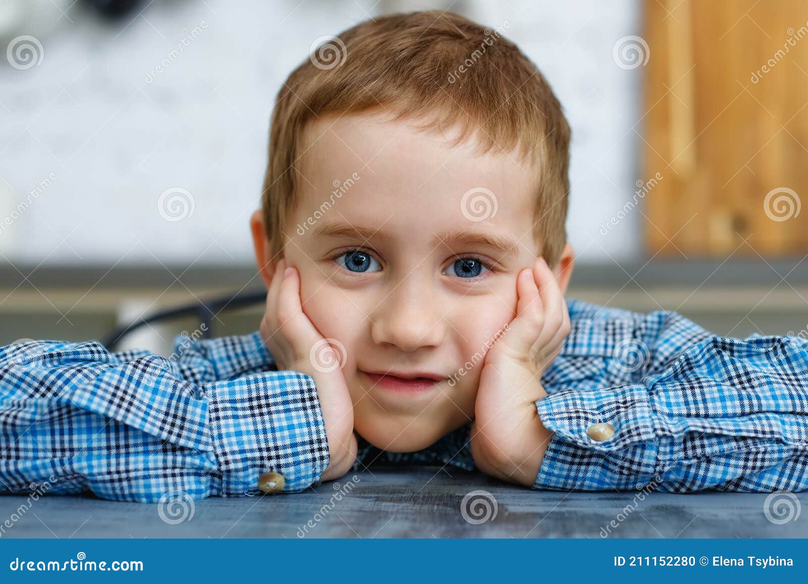 A Brooding Blond Boy Sits at the Kitchen Table and Stares at the Camera ...