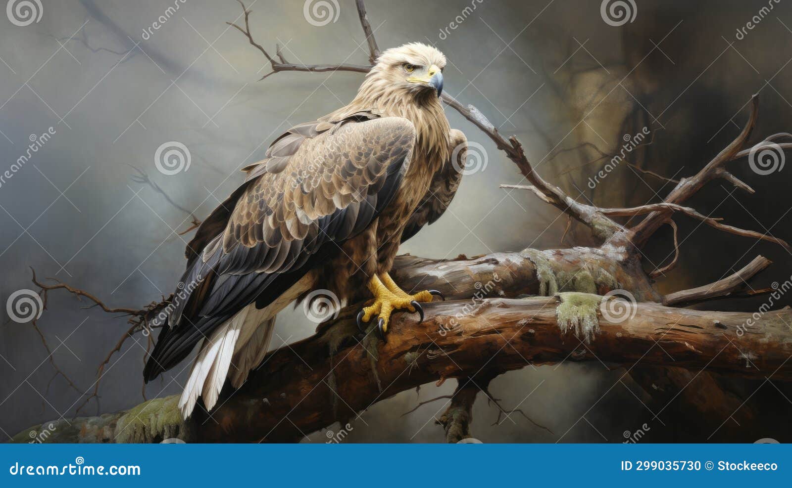 Brooding Brown Eagle: Realistic Marine Painting of a Perched Bird Stock ...
