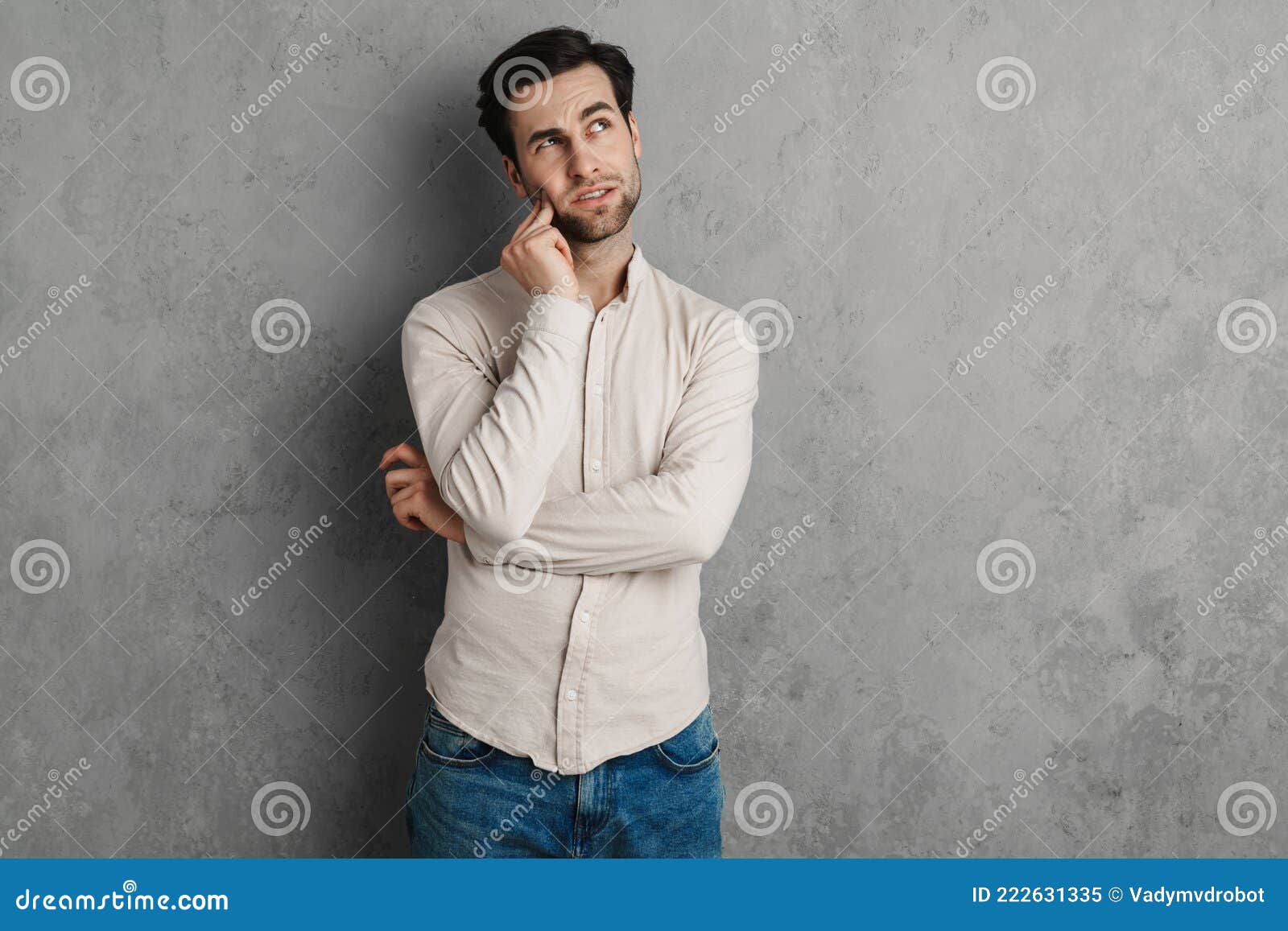 Brooding Handsome Guy Thinking and Looking Upward Stock Image - Image ...