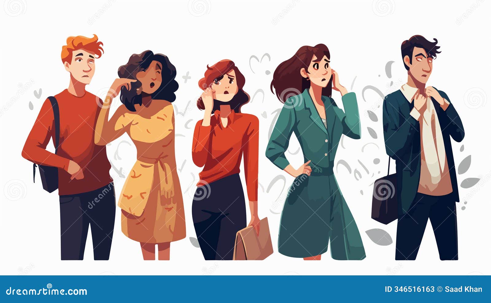 Brooding People Scratch Their Heads Remember Ideas Cartoon Vector ...