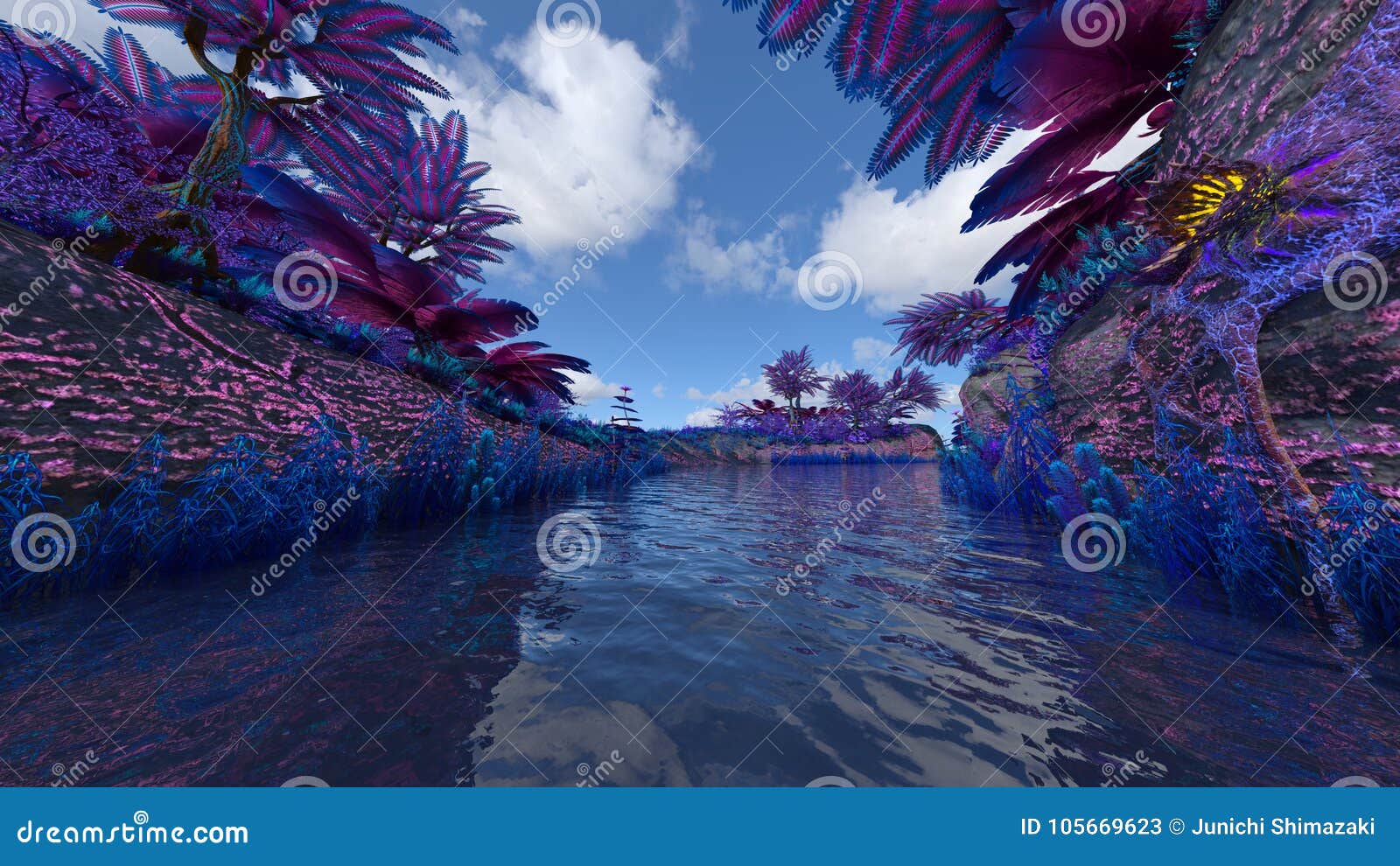 Brook stock illustration. Illustration of waterway, clouds - 105669623