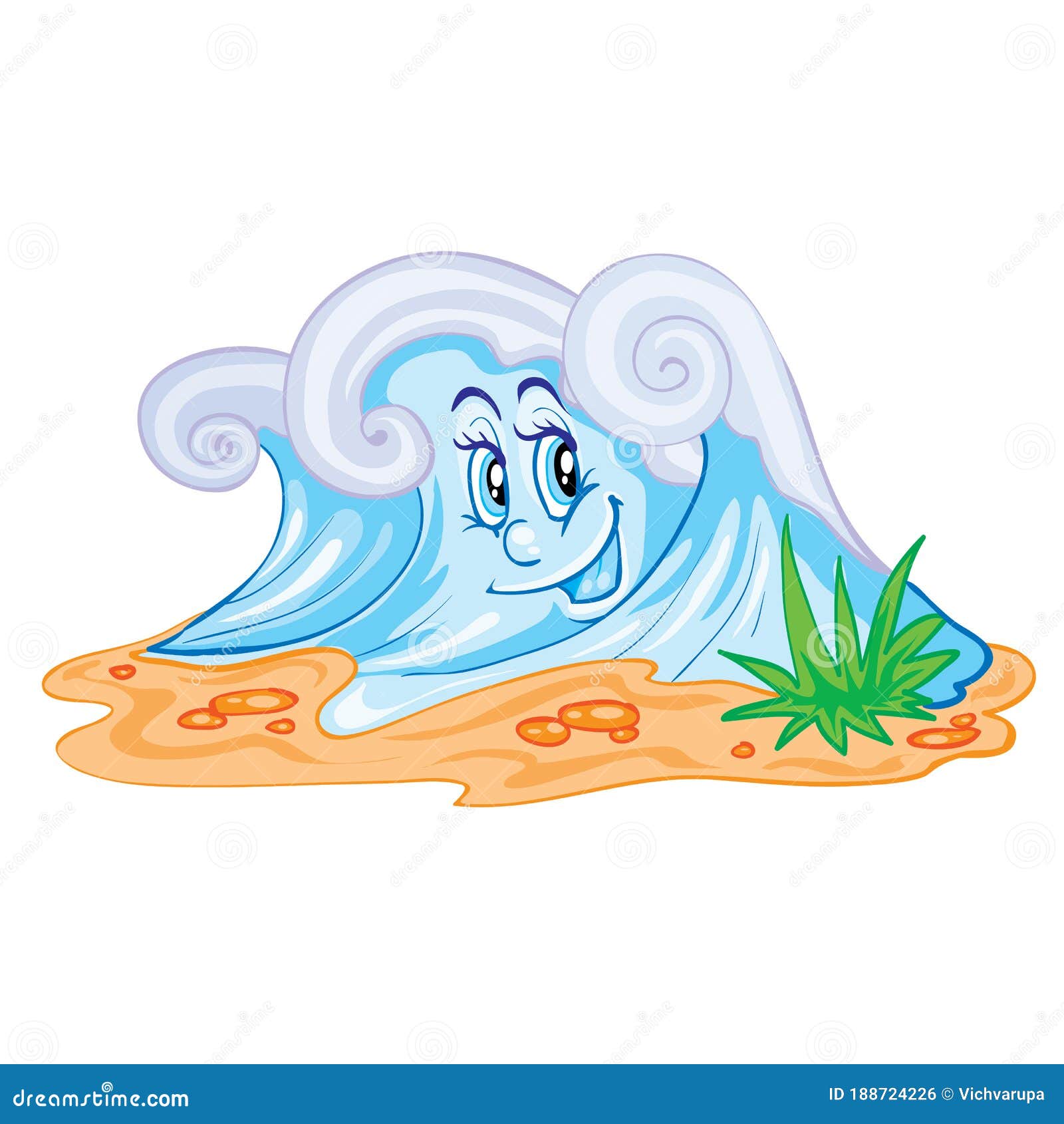 Brook or River Character with Big Eyes, Blue Wave, Isolated Object on a ...