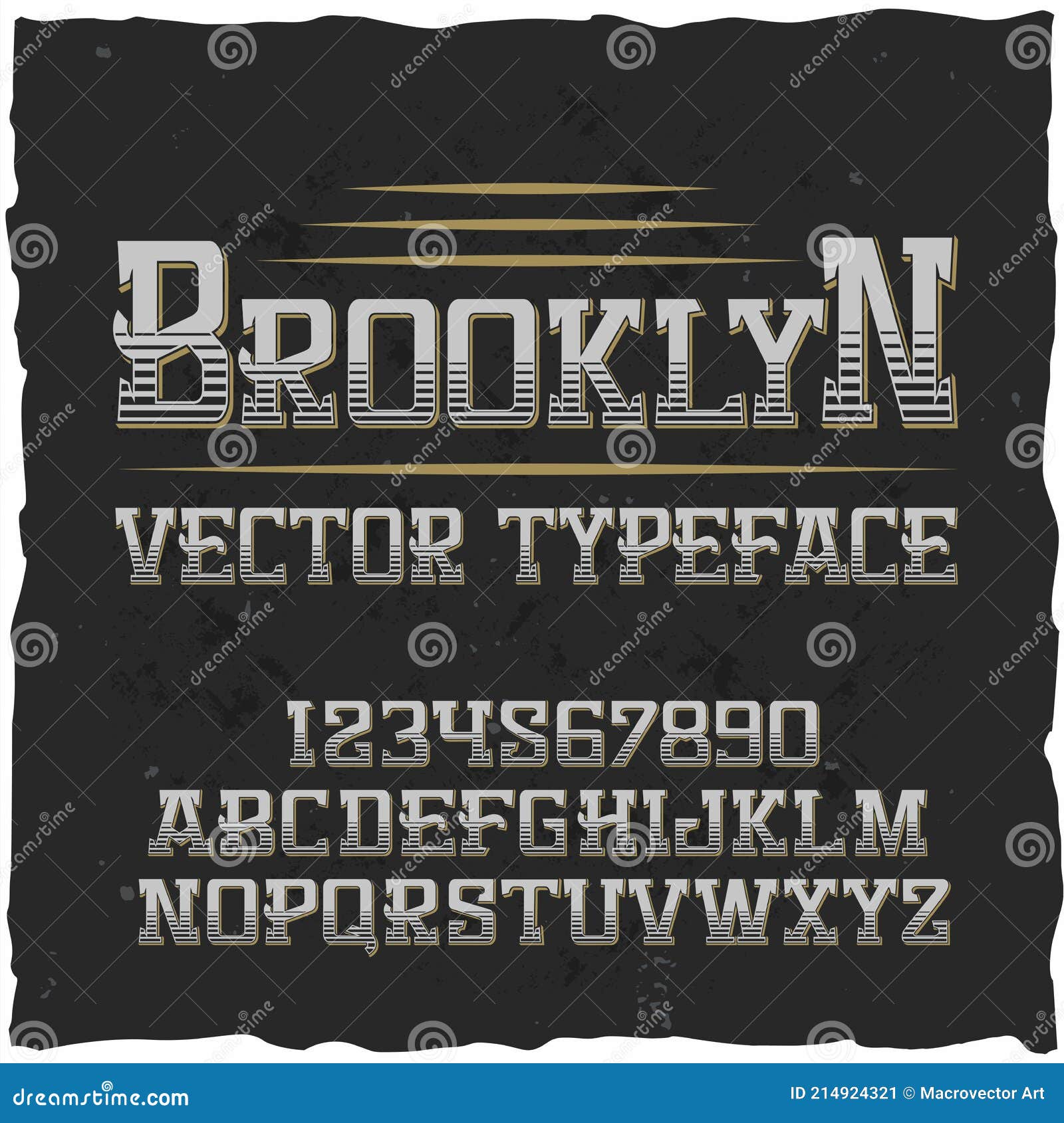 Brooklyn Alphabet with Square Frame and Vintage Typeface with Lines ...