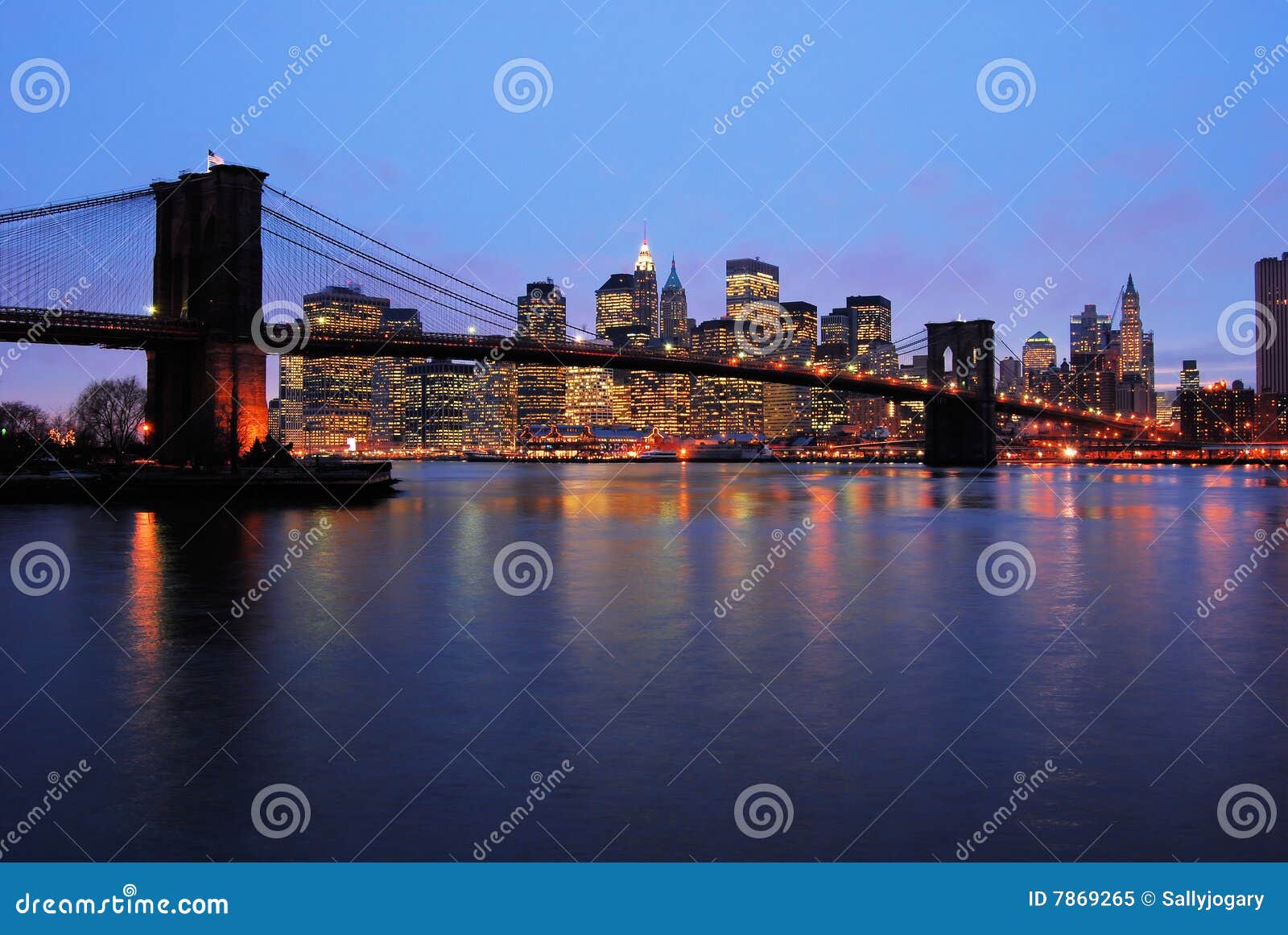 Brooklyn Bridge stock image. Image of nighttime, blue - 7869265