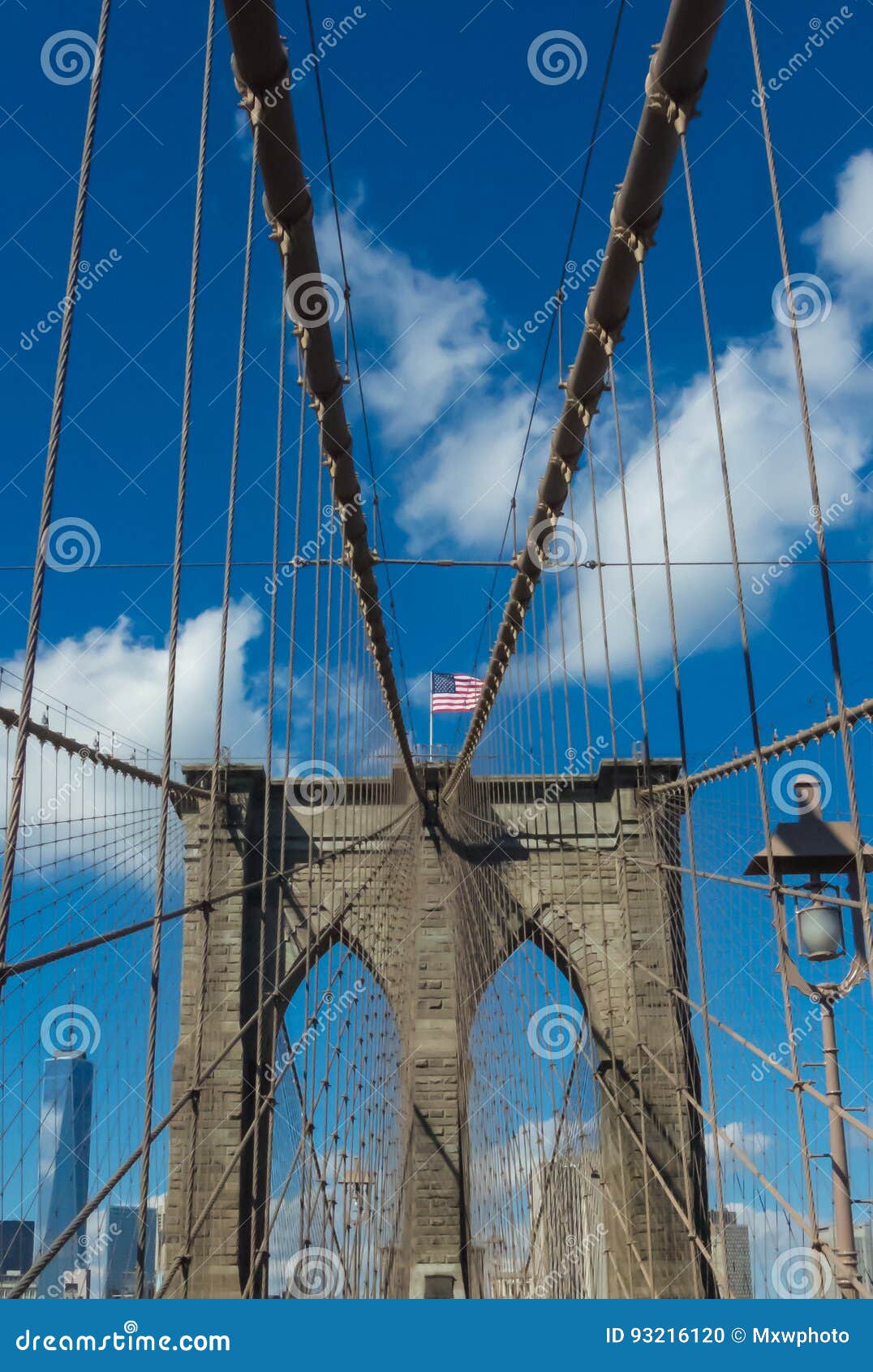 Brooklyn Bridge with American Flag on Top Editorial Image - Image of ...
