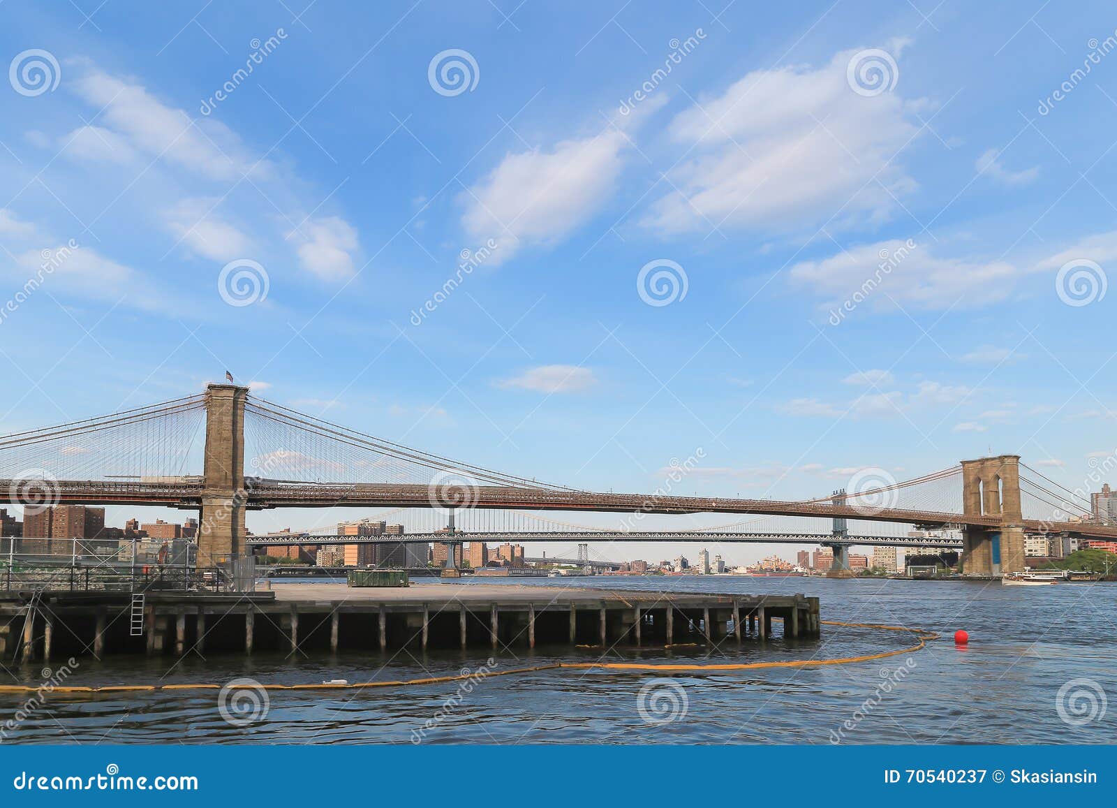Brooklyn Bridge with Blue Sky Stock Image - Image of downtown, cable ...