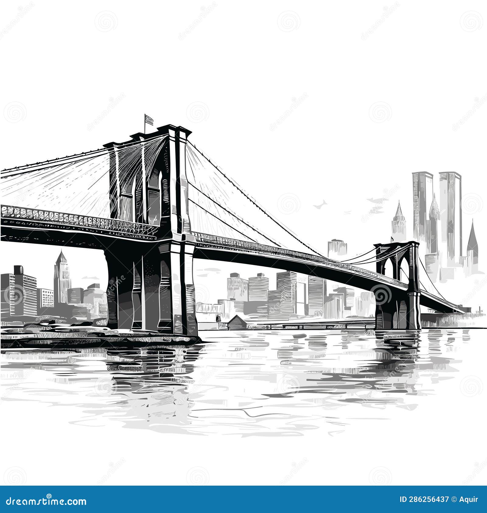 Brooklyn Bridge. Brooklyn Bridge Hand-drawn Comic Illustration. Vector ...
