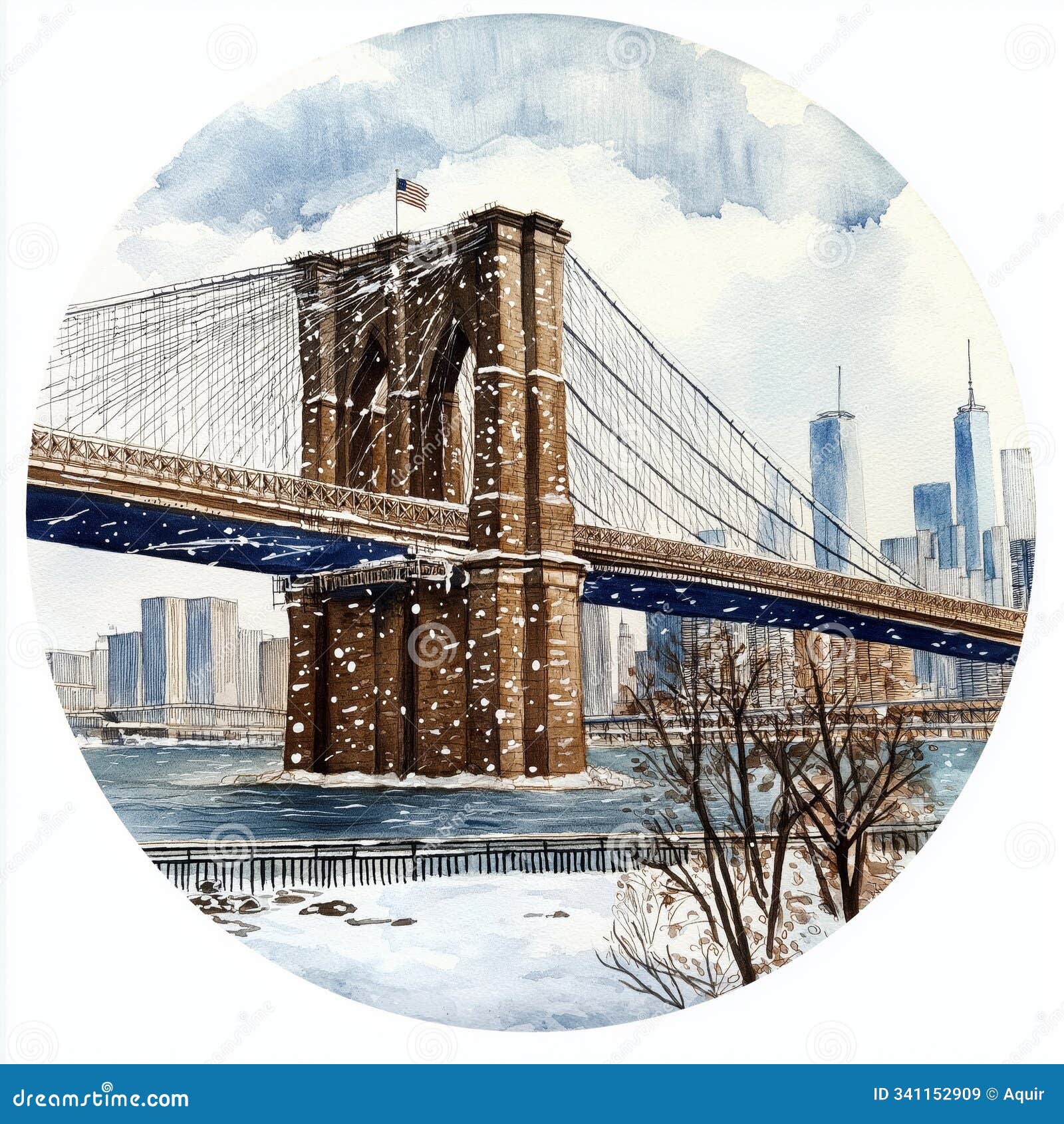 Brooklyn Bridge. Brooklyn Bridge Hand-drawn Comic Illustration. Vector ...