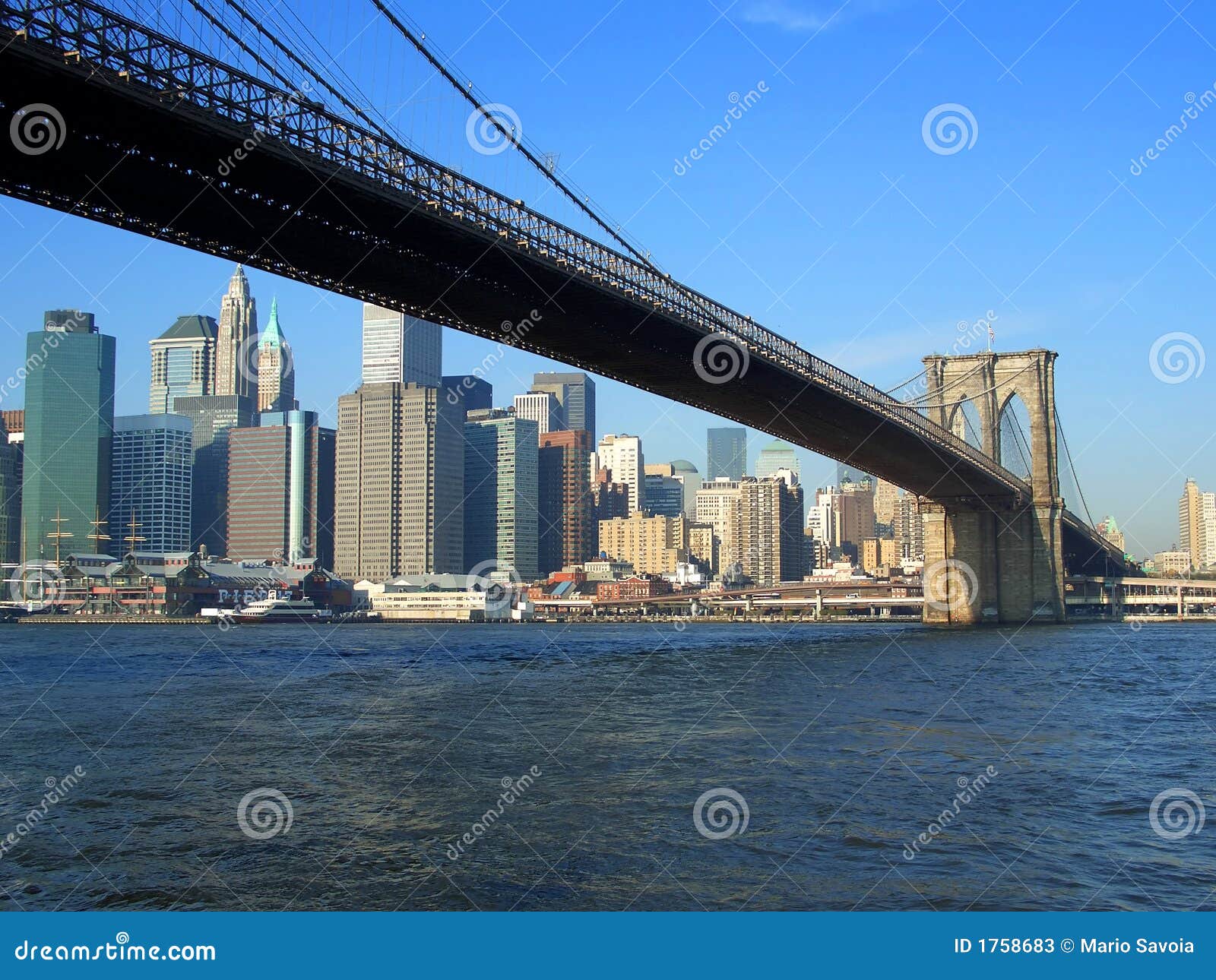 Brooklyn Bridge and Lower Manhattan, New York Stock Image - Image of ...