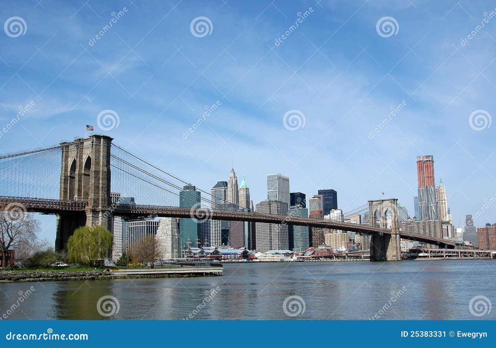 Brooklyn Bridge with Manhattan in the Background Stock Image - Image of ...