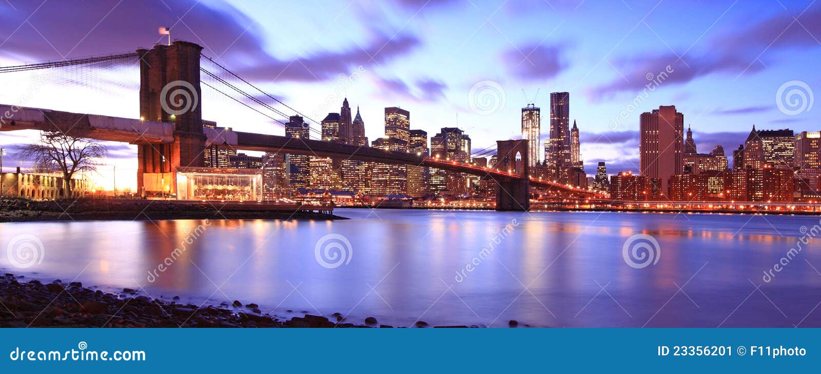 Brooklyn Bridge and Manhattan Skyline Night Scene Stock Image - Image ...