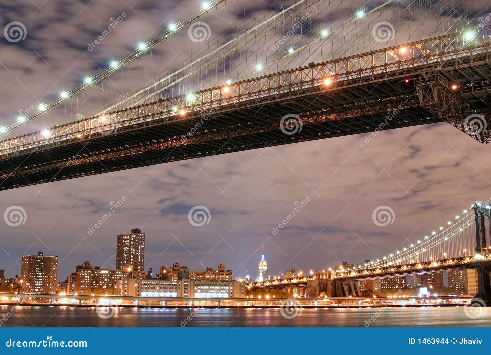 Brooklyn Bridge at Night stock photo. Image of lights - 1463944