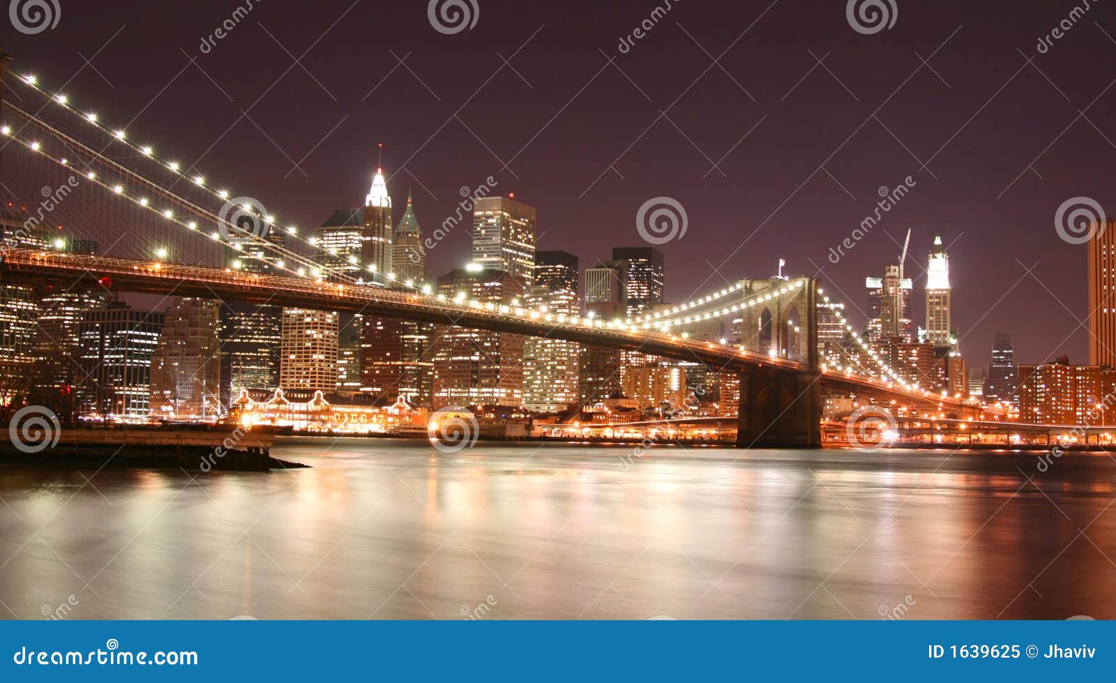 Brooklyn Bridge at Night stock image. Image of financial - 1639625