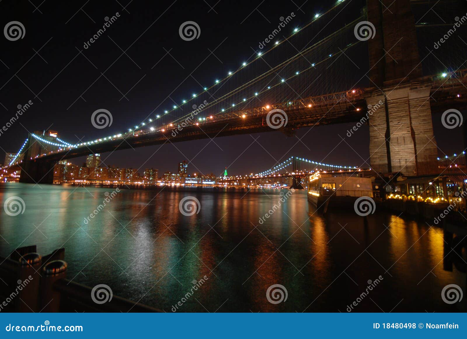 Brooklyn bridge by night stock photo. Image of apple - 18480498