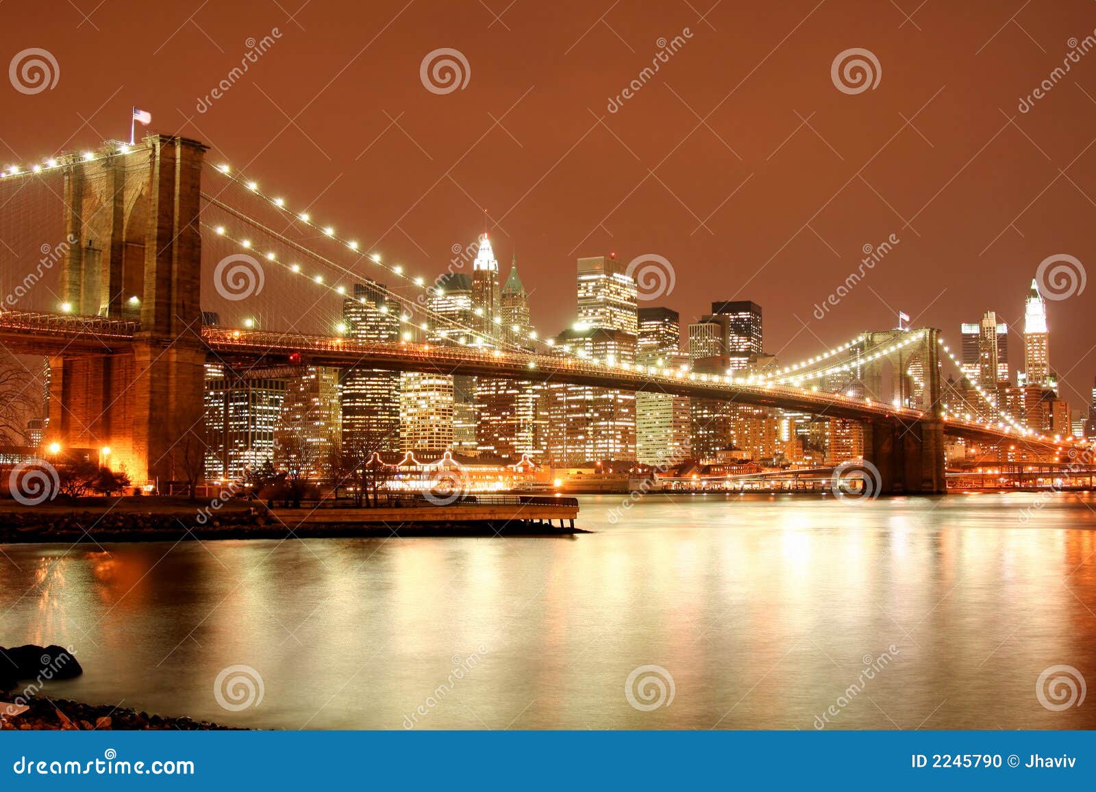 Brooklyn Bridge at Night stock photo. Image of seaport - 2245790