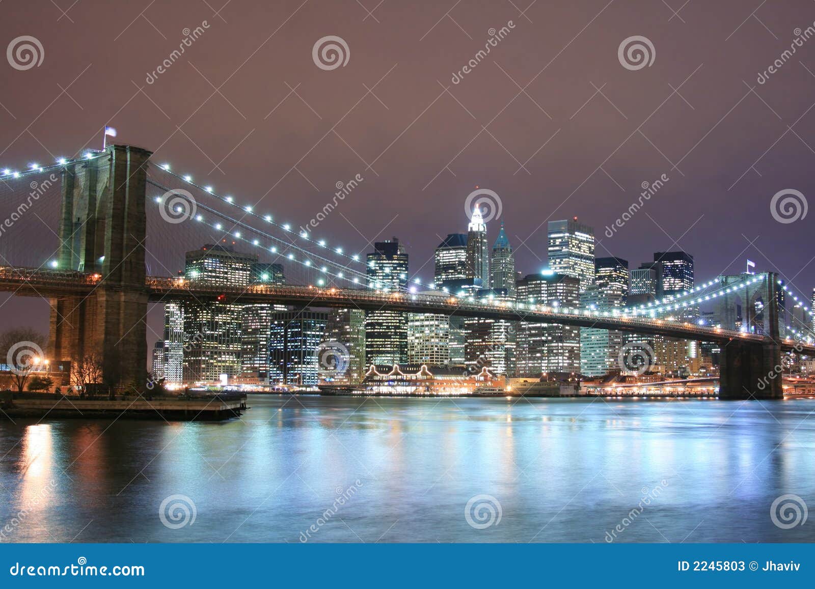 Brooklyn Bridge at Night stock image. Image of elements - 2245803