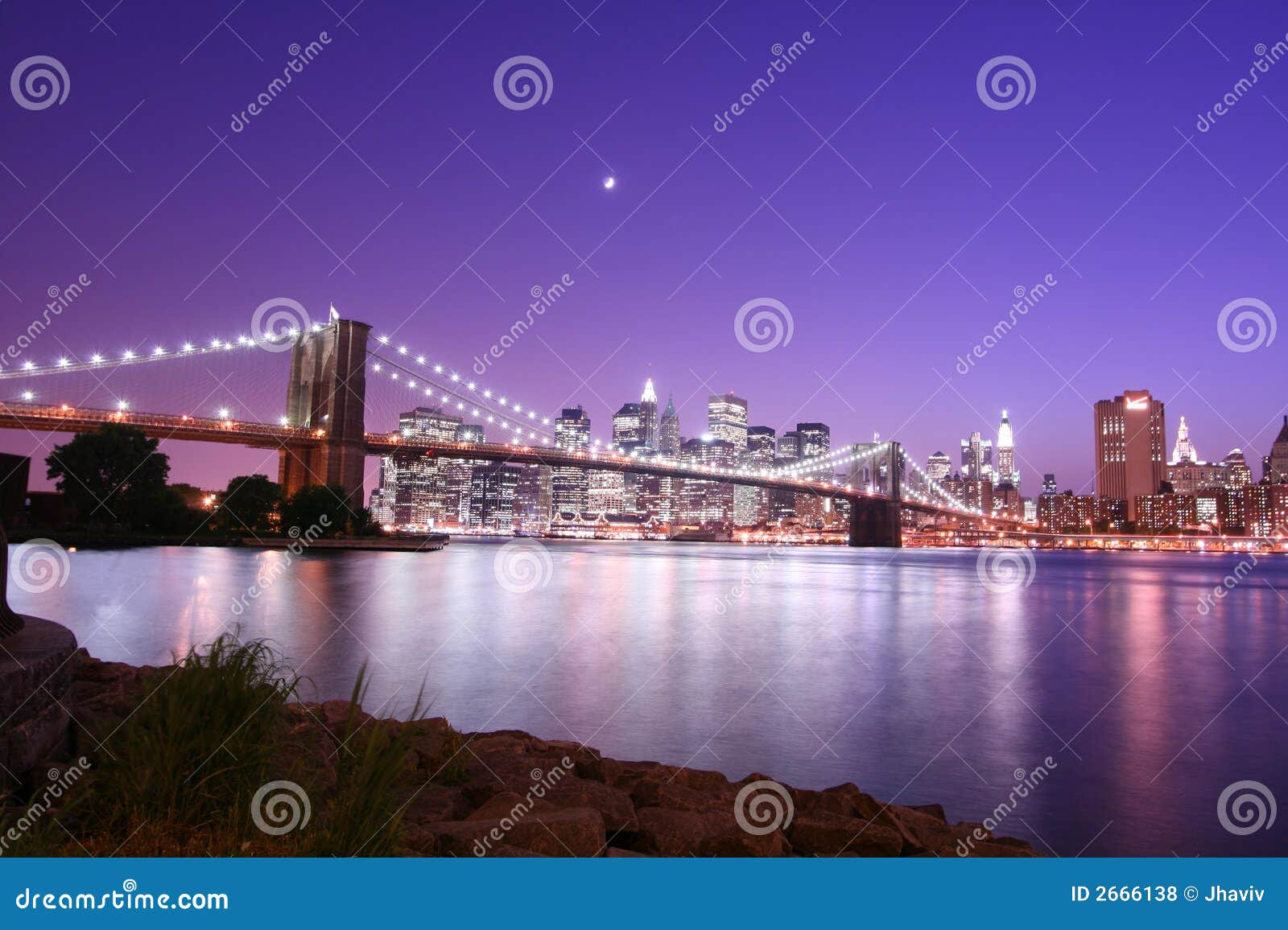 Brooklyn Bridge at Night stock photo. Image of landmarks - 2666138