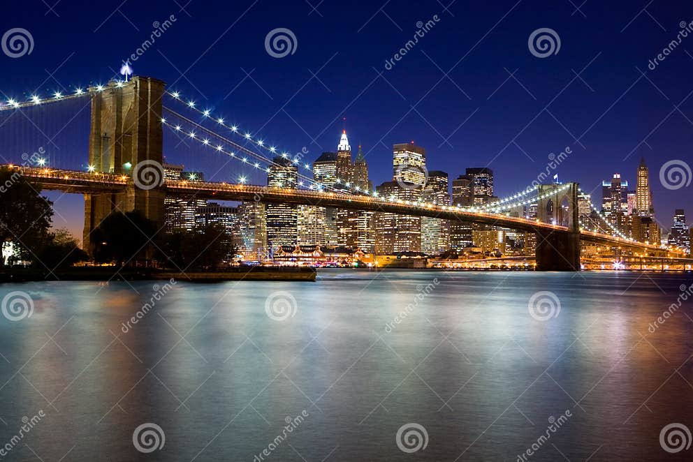 Brooklyn Bridge at Night stock photo. Image of urban, buildings - 7657834