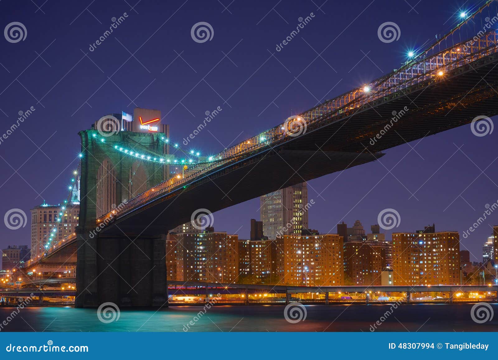 Brooklyn Bridge, Night stock photo. Image of brooklyn - 48307994