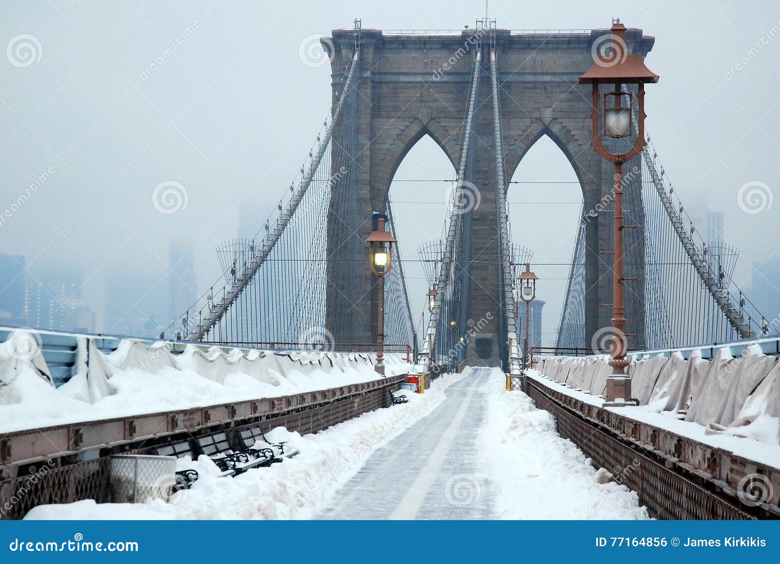 Brooklyn Bridge in Snow stock photo. Image of holiday - 77164856
