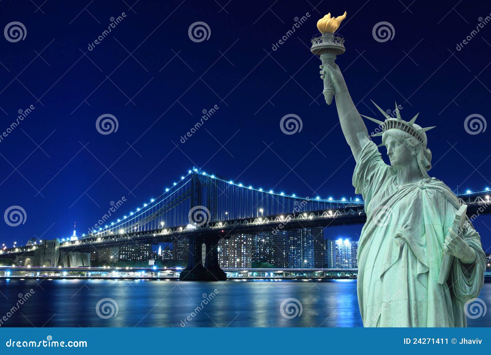 Brooklyn Bridge and the Statue of Liberty Stock Image - Image of ...