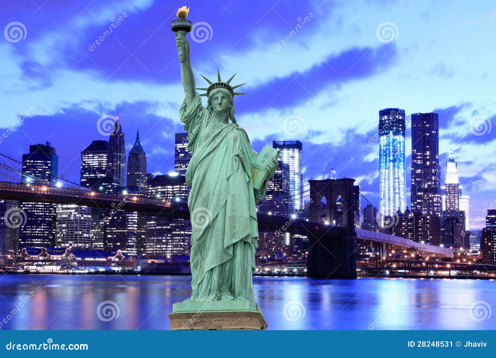 Brooklyn Bridge and the Statue of Liberty Stock Image - Image of ...