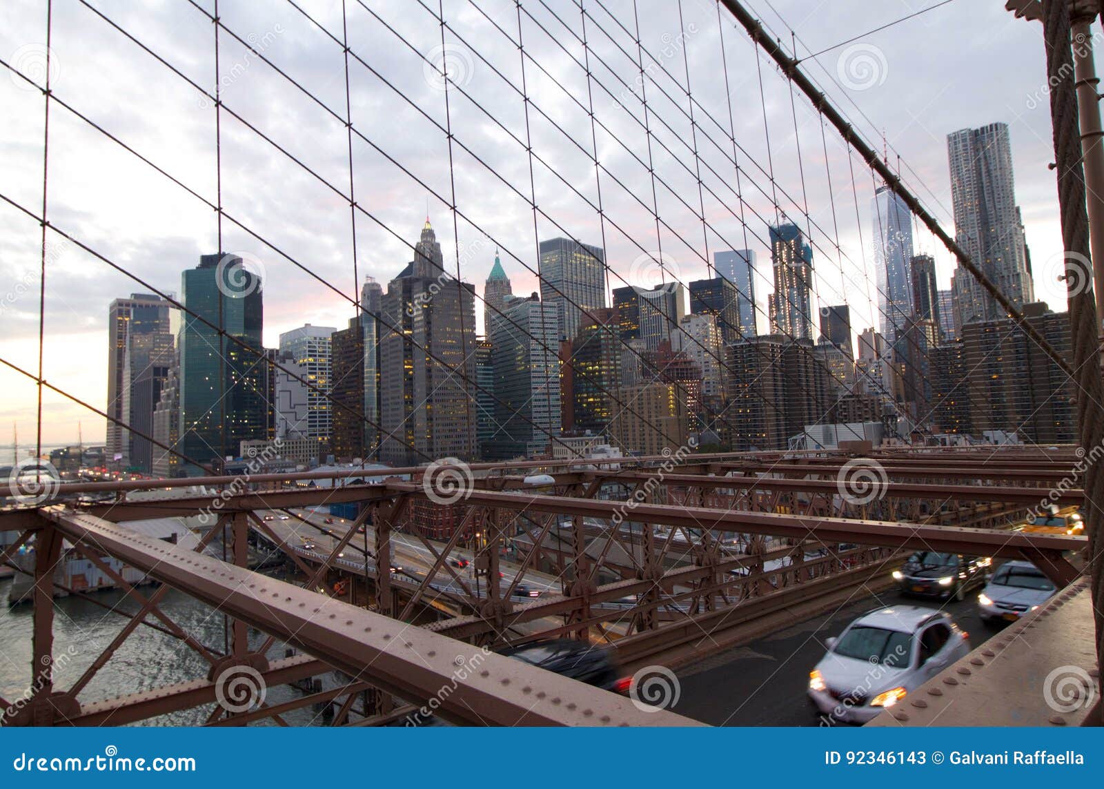 Brooklyn Bridge Structure in Front of Manhattan Skyline. Stock Image ...