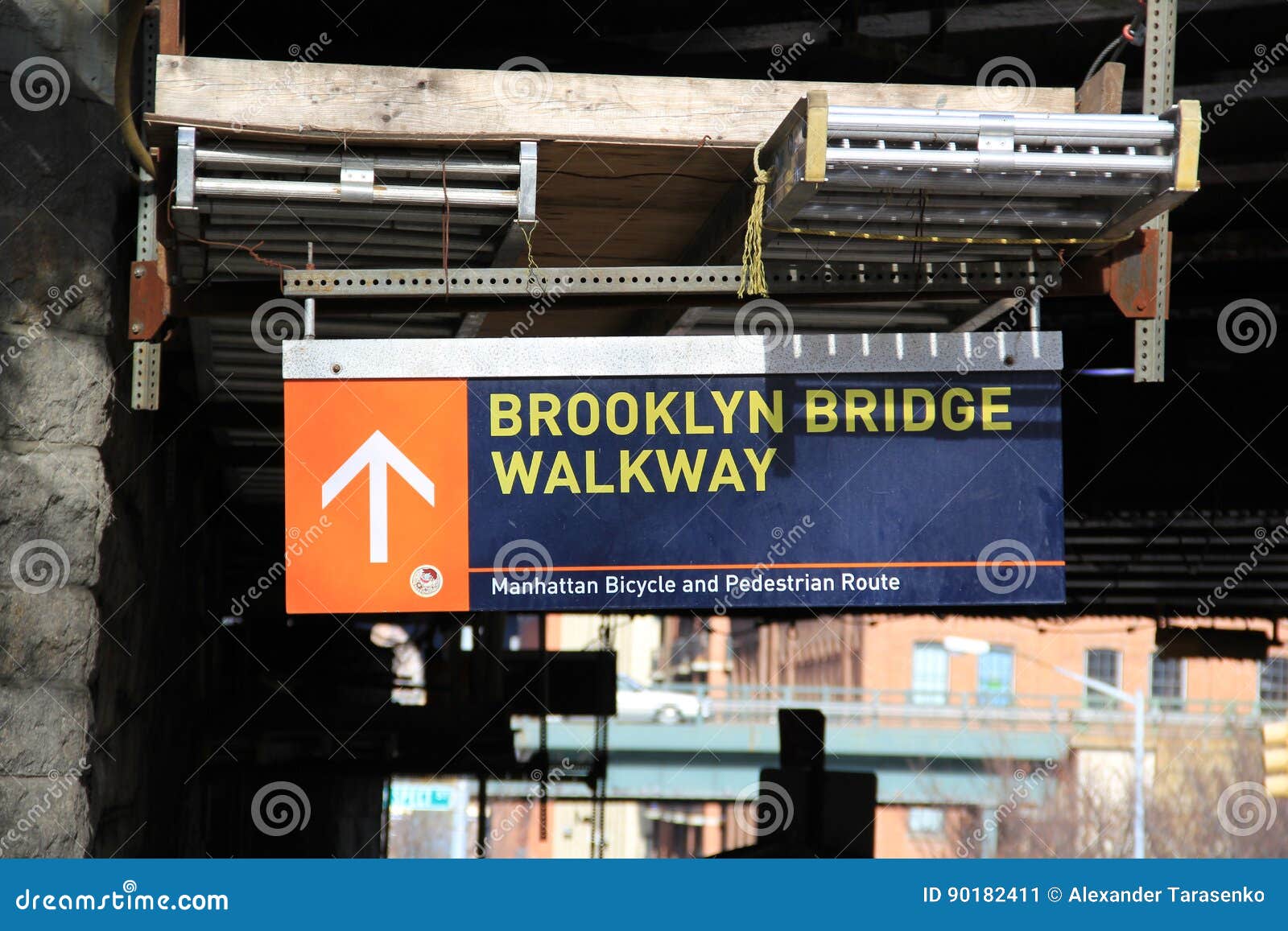 Brooklyn Bridge Walkway Sign Stock Image - Image of market, walkway ...