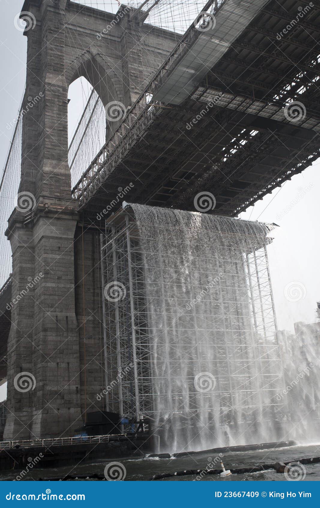Brooklyn Bridge with Waterfalls Stock Image - Image of piers ...